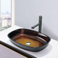 China Gradient Brown Tempered Bathroom Wash Basins Melon Shape Table Top Solid Glass Sinks for sale