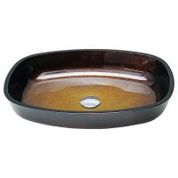 China Gradient Brown Tempered Bathroom Wash Basins Melon Shape Table Top Solid Glass Sinks for sale
