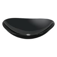 China High Glossy Black Tempered Glass Sink Boat Shape Table Top Bathroom Glass Wash Basins for sale