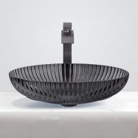 China Transparent Black Glass Vessel Basins With Pop Up Drain 1.77 Inch Size Bathroom Cabinet Sink for sale