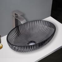 China Transparent Black Glass Vessel Basins With Pop Up Drain 1.77 Inch Size Bathroom Cabinet Sink for sale