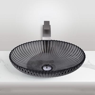 China CUPC Ice Stripe Pattern Smooth Glass Vessel Basins For Home Decoration for sale