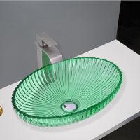 China Oval Shape Modern Glass Vessel Basins Countertop Mounted Vanity Sinks for sale