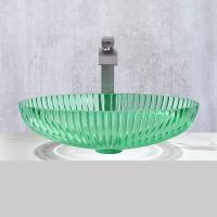 China Transparent Green Glass Vessel Basins Cabinet Sink For Bathroom Decoration for sale