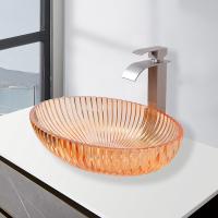 China Unique Transparent Painted Glass Vessel Basins 1.77 Inch Drain  Bathroom Sink for sale