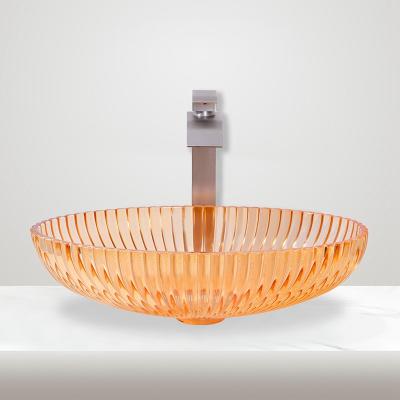 China Countertop Mounted Glass Vessel Basins Made Of Glass For Bathroom Sink 530mm for sale