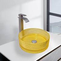 China Modern Cylinder Glass Washing Basin Bathroom Cabinet Sinks Transparent Yellow Color for sale