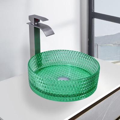 China Transparent Green Wall Mounted Glass Bowl Basin Bathroom Wash Basins for sale