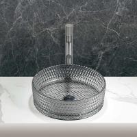 China Countertop Mounted Glass Washing Basin No Overflow Round Bathroom Sink for sale