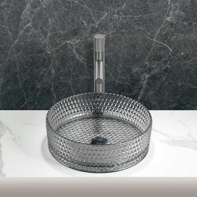 China Countertop Mounted Glass Washing Basin No Overflow Round Bathroom Sink for sale