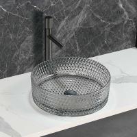 China Countertop Mounted Glass Wash Bowl Transparent Ligth Grey Color Bathroom Basin Sinks for sale