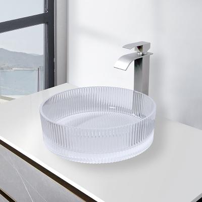 China No Overflow Countertop Mounted Glass Wash Basin In Acid Matt Bottom for sale