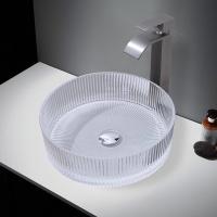 China 1 Hole Glass Wash Basin 395*395*120mm Bathroom Countertop Mounted Glass Vessel Sinks for sale