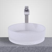 China Cylinder Shape Glass Wash Basin With Center Drain Location Acid Matt Glass Vessel Basins for sale