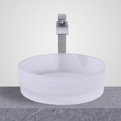 China Wall Mounted Glass Wash Basin Acid Matt Bathroom Countertop Vessel Sinks 24 Month Warranty for sale