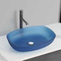 China Acid Matt Blue Vessel Basin Sinks 540*395*110mm 1 Hole Glass Basin for sale