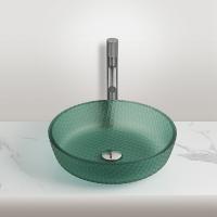 China Matt Green Bathroom Wash Basins With Faucet No Overflow Vanity Countertop Vessel Sinks for sale