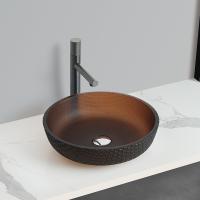 China Matt Gold Tea Round Glass Wash Basin With 45mm 1.75 Inch Drain Hole Easy To Clean Vessel Sinks for sale