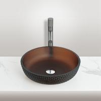 China Acid Matt Gold Tea Color Glass Wash Basin For Home Decoration Durable Vessels for sale