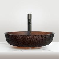 China Acid Matt Gold Tea Color Glass Wash Basin For Home Decoration Durable Vessels for sale