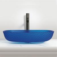 China Melon Shape Scratch Resistant Bathroom Sink With 1.75 Inch Drain Hole Acid Matt Blue for sale