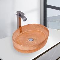 China Oval Shaped Glass Vessel Basins Modern Orange Color Bathroom Vessel Sinks for sale