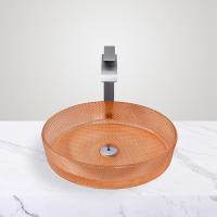 China Clear Orange Glass Vessel Basins 12mm Thickness For Modern Bathrooms for sale