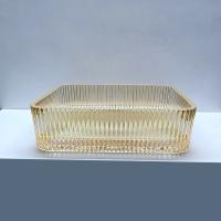 China Square Shape Glass Wash Basin In Electroplated Gold Color Countertop Sinks for sale