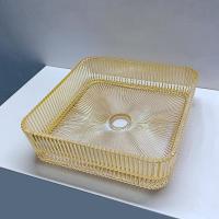 China Square Shape Glass Wash Basin In Electroplated Gold Color Countertop Sinks for sale