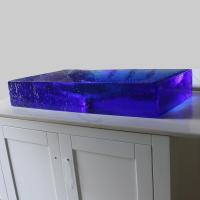 China Glazed Glass Bathroom Wash Basins Sky Blue Color 40KG Weight Vessel Sinks for sale