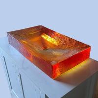 China Amber Color Glazed Glass Wash Basin Tap Hole Free Glass Vessel Sinks for sale