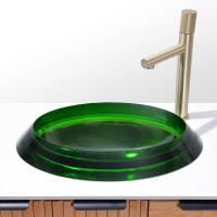 China Semi - Embedded Oval Glazed Glass Vessel Basins Green Glass Bowl Sink for sale