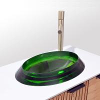 China Modern Style Bathroom Wash Basins Semi Embedded Oval Shape Glazed Glass Sinks for sale