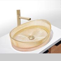 China Crystal Glass Vessel Basins In Electroplated Coating Rich Gold Color No Hole Mounting for sale