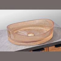 China Amber Color 500*370*140mm Glass Wash Basin No Overflow For Space Saving Solution for sale