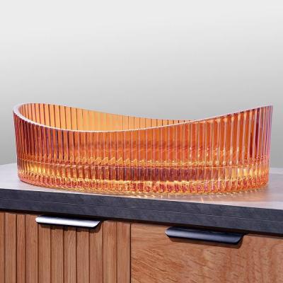 China Wall Mounted Crystal Glass Wash Basinin Red Wine Color 500*370*140mm Size for sale