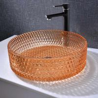 China Diamond Round Wash Hand Basin Amber Color Glass Bowl Bathroom Sink for sale