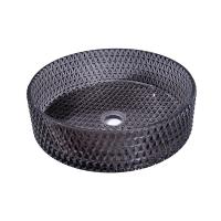China Diamond Shape Crystal Wash Basin 22 Inch Transparent Black Round Countertop Sink for sale
