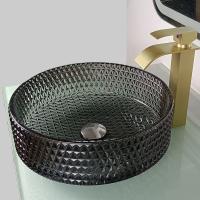 China Diamond Shape Crystal Wash Basin 22 Inch Transparent Black Round Countertop Sink for sale