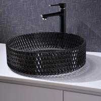 China Diamond Shape Crystal Wash Basin 22 Inch Transparent Black Round Countertop Sink for sale