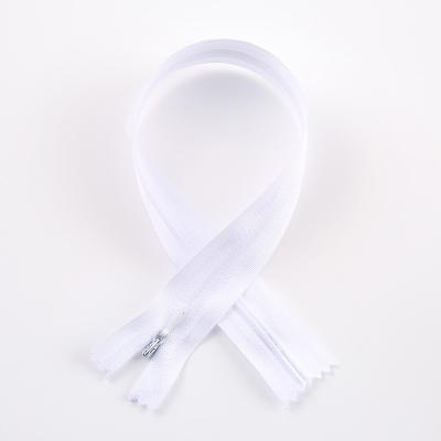 China Semi Auto Lock #3 Close End Nylon Sport Zipper Lightweight White Concealed Zip for sale