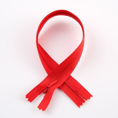 China Sleek Close End Red Invisible Zipper #3 Nylon Semi Auto Lock Concealed Zipper for sale