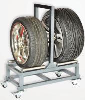 China Modern Black Metal Tire Display Rack with Adjustable Height Wheels and Sturdy Design for sale
