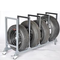 China Modern Black Metal Tire Display Rack with Adjustable Height Wheels and Sturdy Design for sale