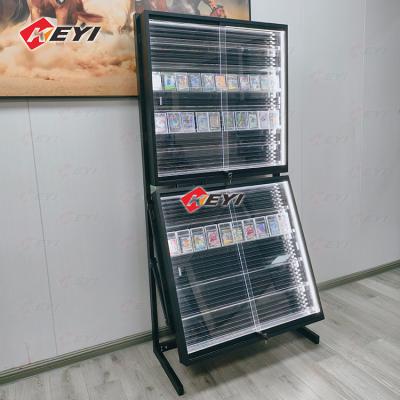 China Repostionable Rail Card Display Case Retail Wholesale Pokemon Trading Card Metal and Acrylic Display Rack for TCG Store for sale