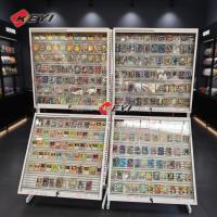 China KEYI High Quality Single Side Metal Frame Bracket Height Adjustable Acrylic Card Rails Display Cases for Collectibles for sale