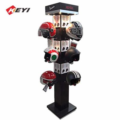 China Retail Store Floor Motorcycle Helmet Display Stands With Led Light for sale