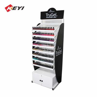 China Custom Design Floor Layered Metal Shelf Opi Nail Polish Display Stand For Cosmetics Store for sale