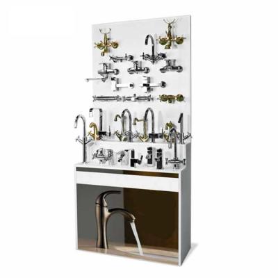 China Custom Design Showroom Shop Furniture White Wooden Faucet Display Rack for sale