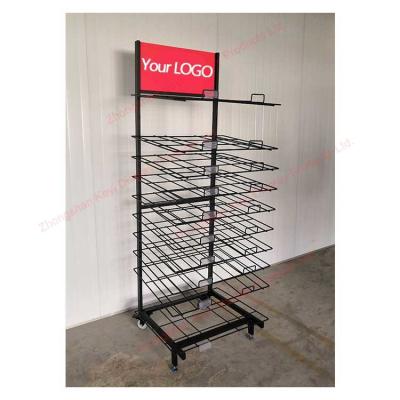 China Customized LOGO Floor Standing Metal Wire Shelf Door Mat Display Rack for sale